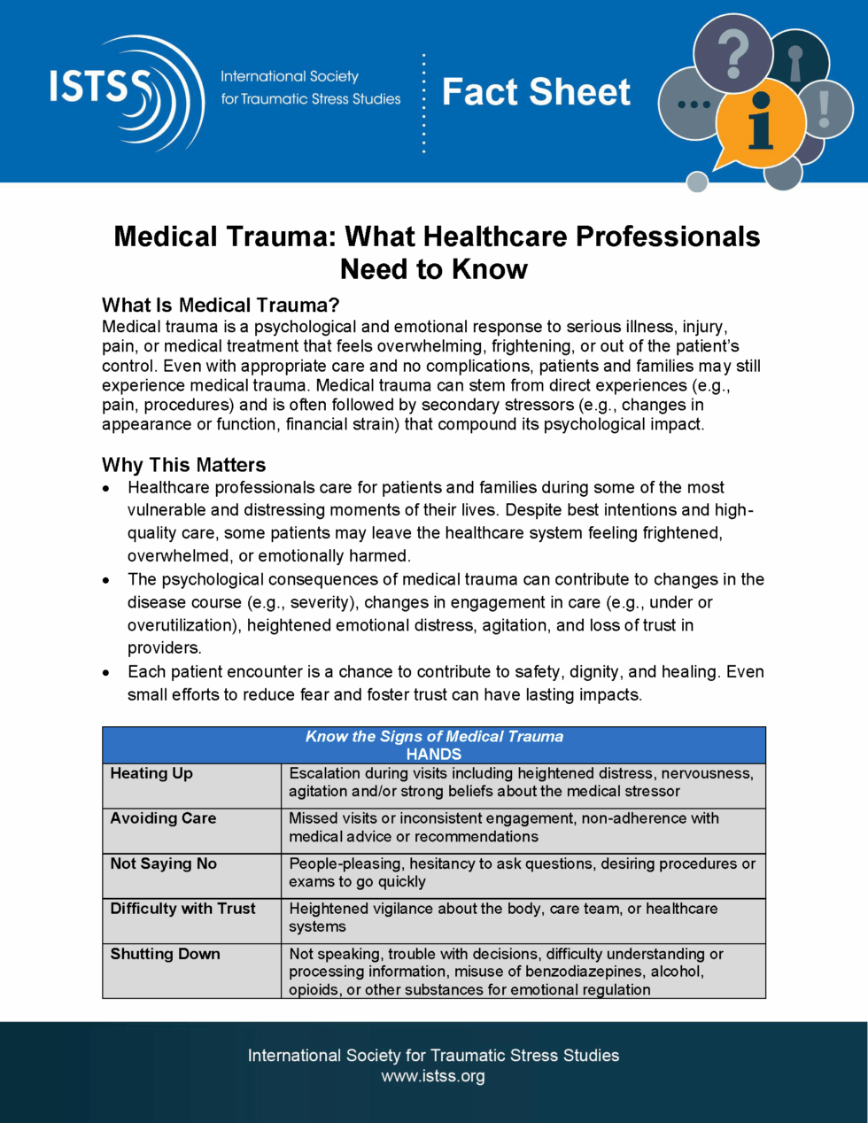 Medical Trauma | International Society for Traumatic Stress Studies