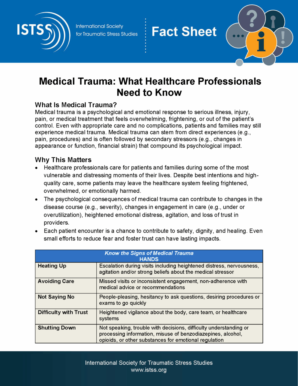 Medical Trauma | International Society for Traumatic Stress Studies